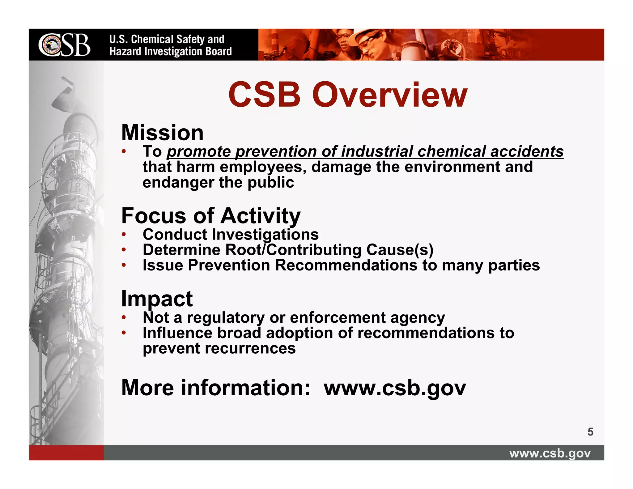 Chemical Safety Board History | PDF