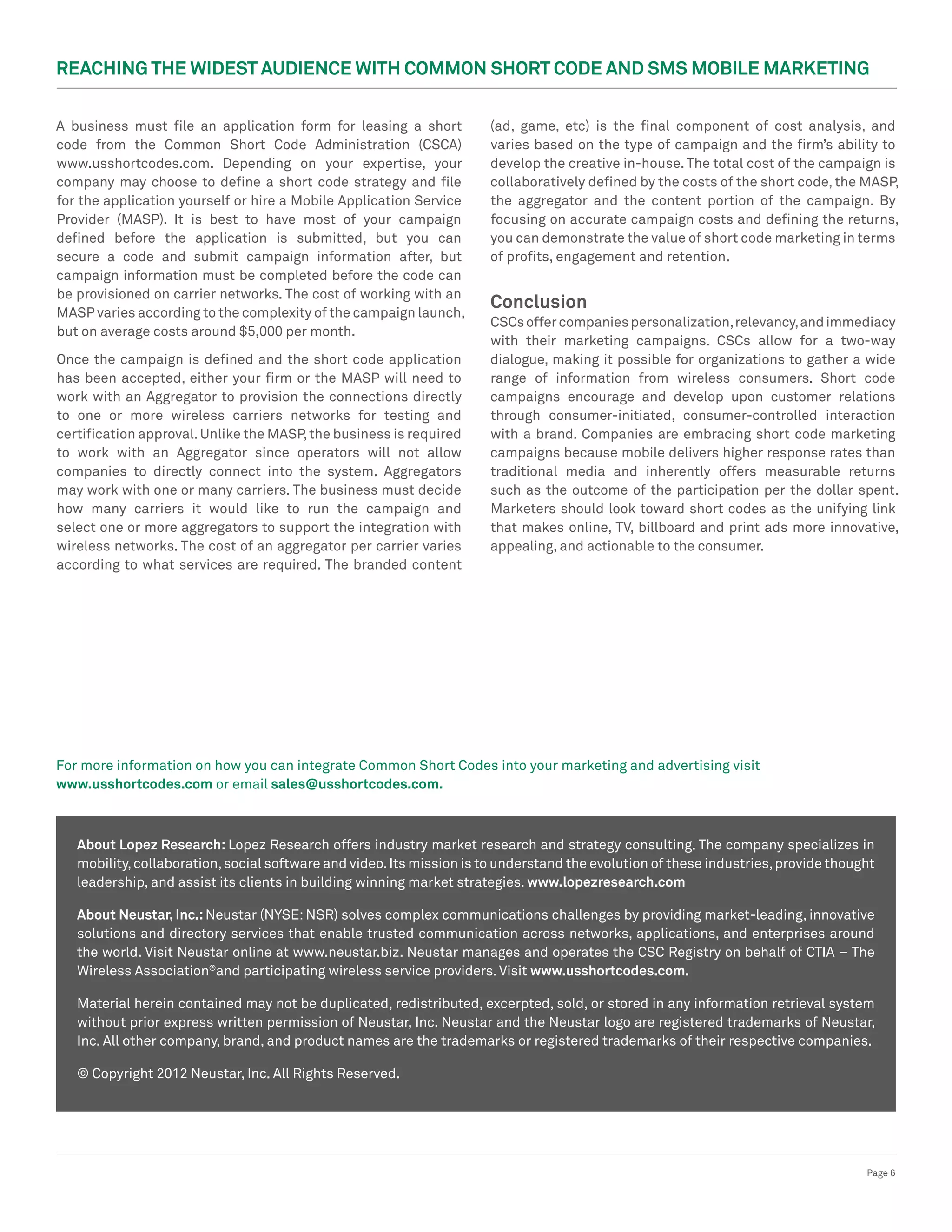 Reaching the Widest Audience with Common Short Code and SMS Mobile ...