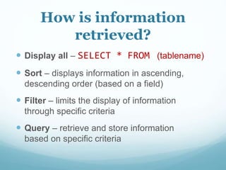 CSC 103 Databases Overview | PPT