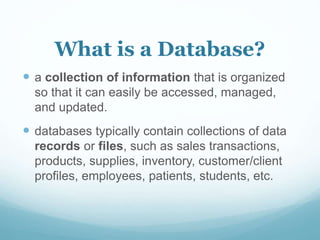 CSC 103 Databases Overview | PPT