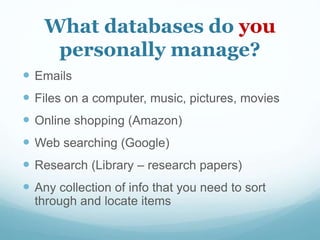 CSC 103 Databases Overview | PPT