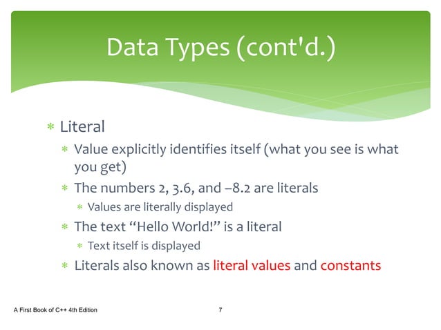 Csc1100 lecture02 ch02-datatype_declaration | PPT