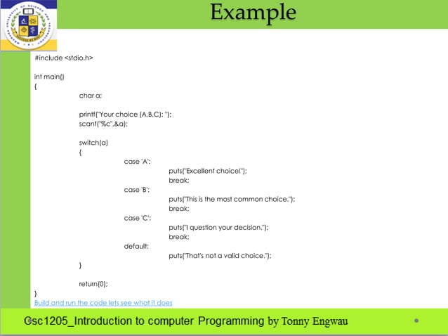 Introduction to computer programming (C)-CSC1205_Lec5_Flow control | PPT