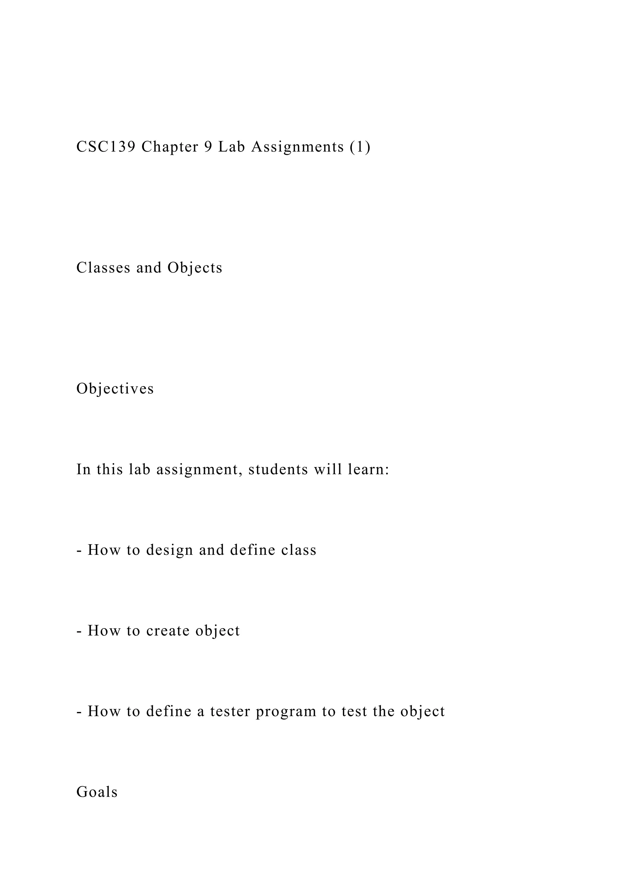 CSC139 Chapter 9 Lab Assignments (1) Classes and Obj.docx | Consumer Banking | Personal Finance
