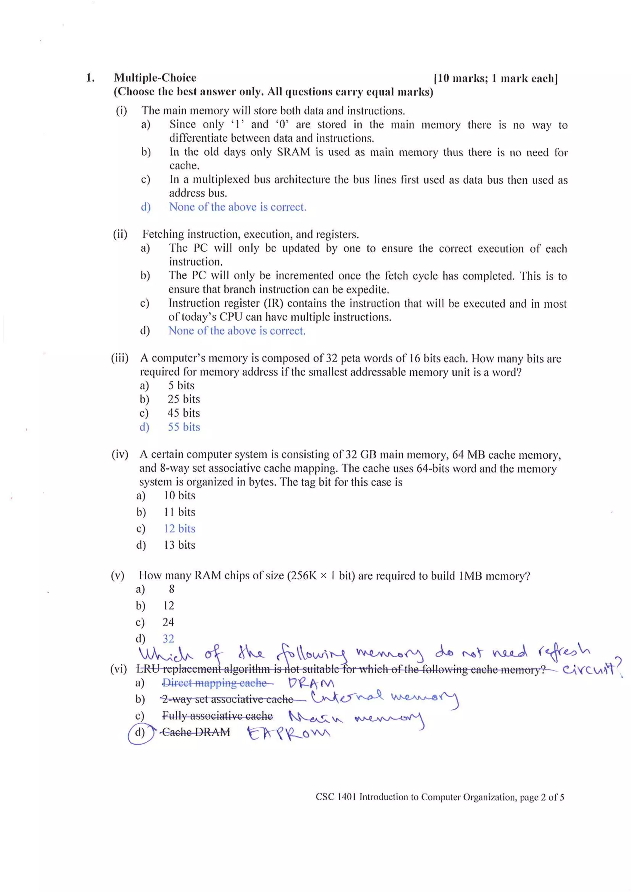 Csc1401 mt - answers scheme | PDF