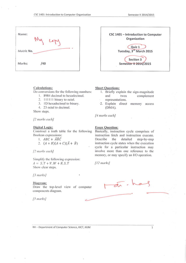 Csc1401 q1 - sect3 - answers scheme | PDF