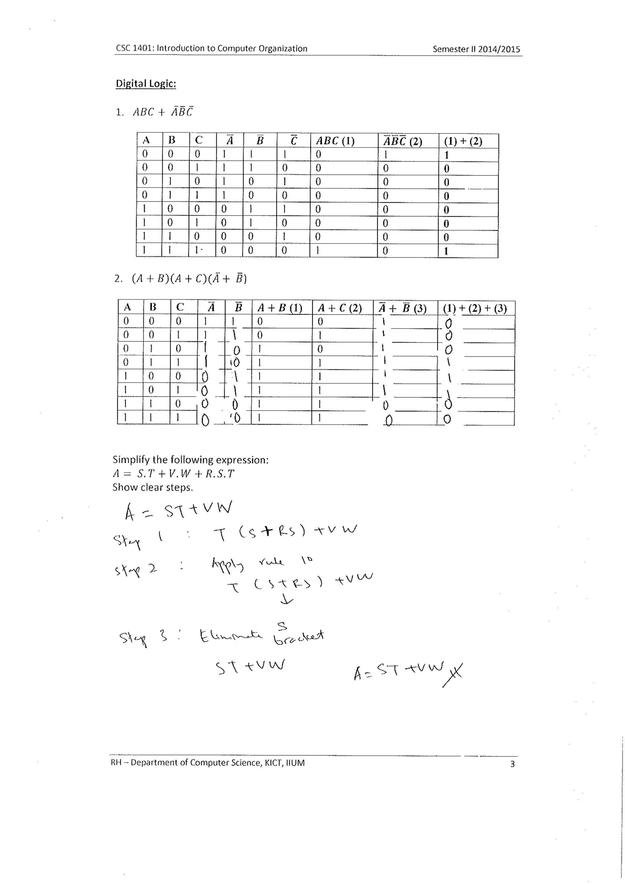 Csc1401 q1 - sect3 - answers scheme | PDF