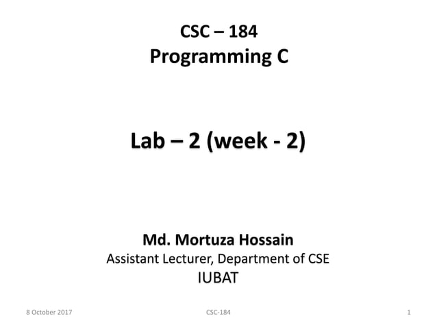 CSC – 184 Programming C | PPT