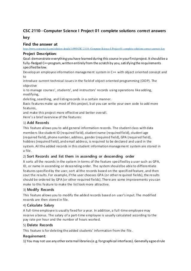 Csc 2110 Computer Science I Project 01 Complete Solutions Correct Answers Key