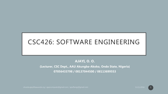 CSC426 - Software Engineering Lecture Note Cont'd | PPT