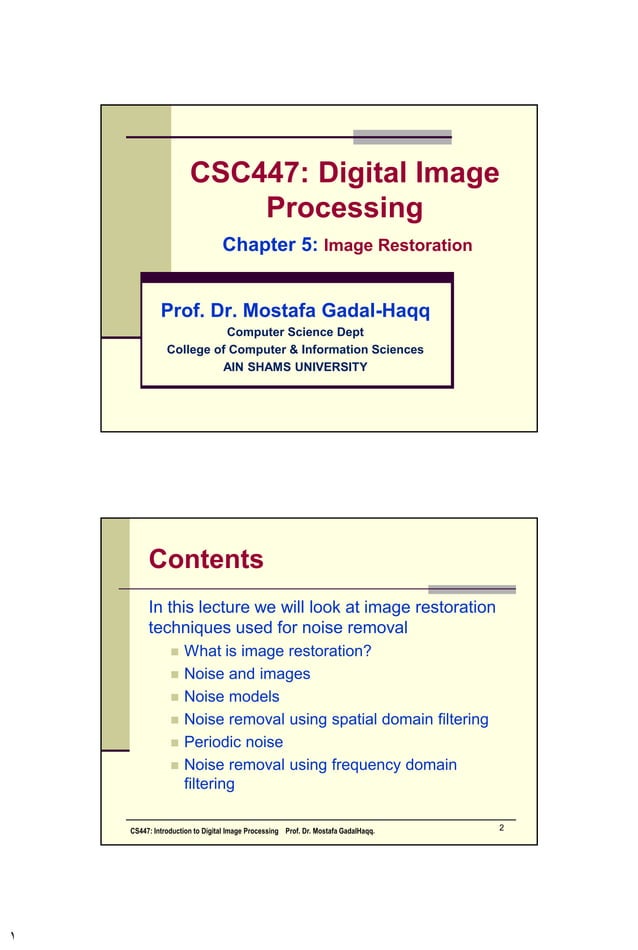 Digital Image Processing: Image Restoration | PDF | Technology & Computing
