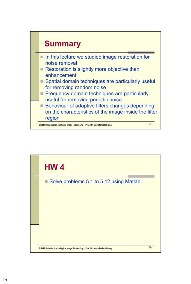 Digital Image Processing: Image Restoration | PDF | Technology & Computing