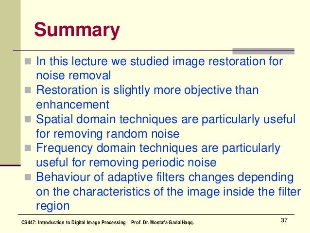 Digital Image Processing: Image Restoration | PDF | Technology & Computing