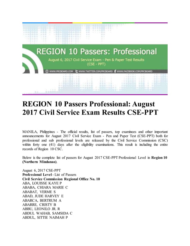 Csc exam result august 2017 | DOCX | Education