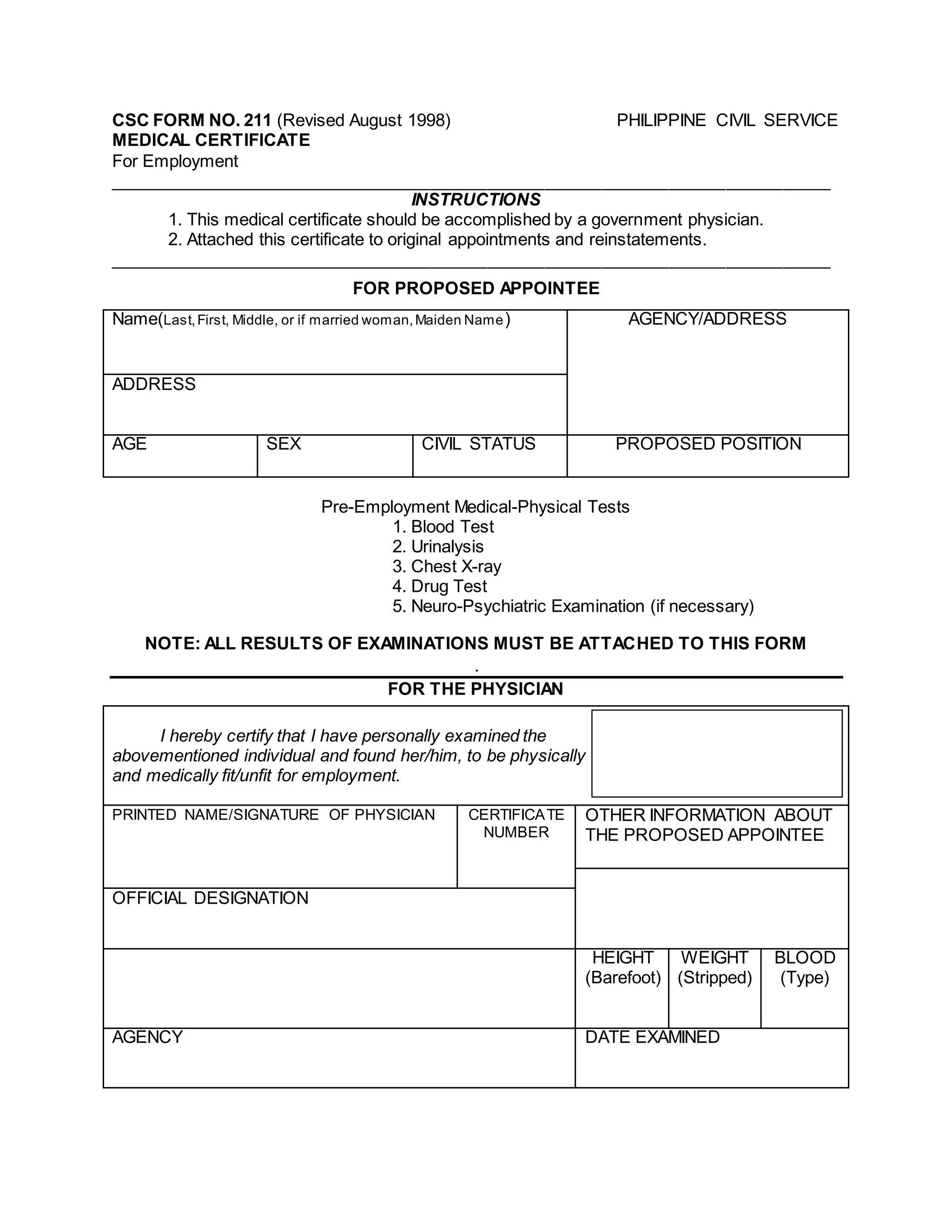 CSC Form 211 - Medical Certificate.doc
