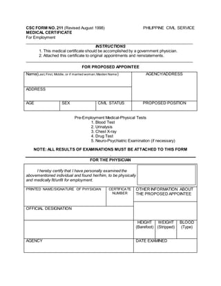 CSC Form 211 - Medical Certificate.doc