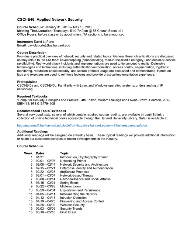 Csci e46-syllabus-spring19-v1-2 | PDF | Information and Network Security | Computing