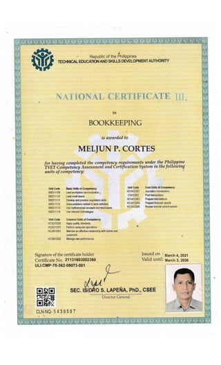 CSC ELIGIBILITY and TESDA of MELJUN CORTES | PDF