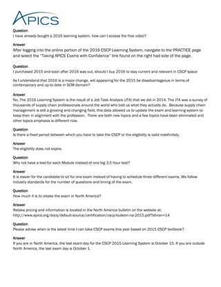 CSCP Webinar part 3 - FAQs | PDF