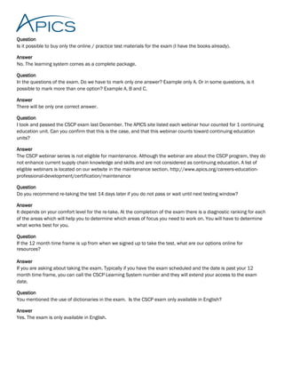 CSCP Webinar part 3 - FAQs | PDF