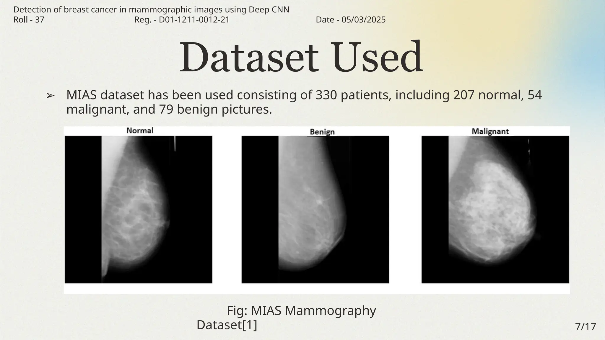 IDENTIFICATION OF BREAST CANCER IN MAMMOGRAPHIC IMAGES USING CNN | PPTX
