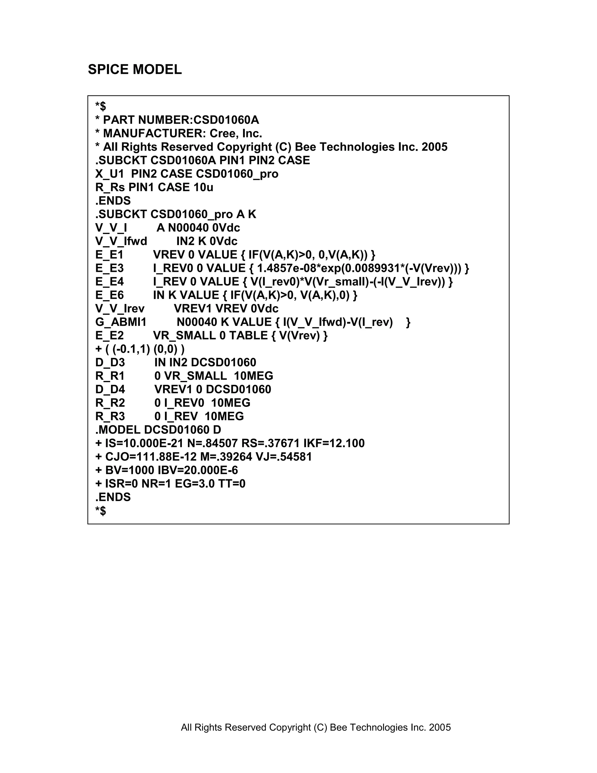 CSD01060A PSpice Model (Free SPICE Model) | PDF