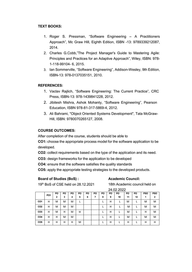 CSD 2104 - software engg.docx - syllabus | DOCX