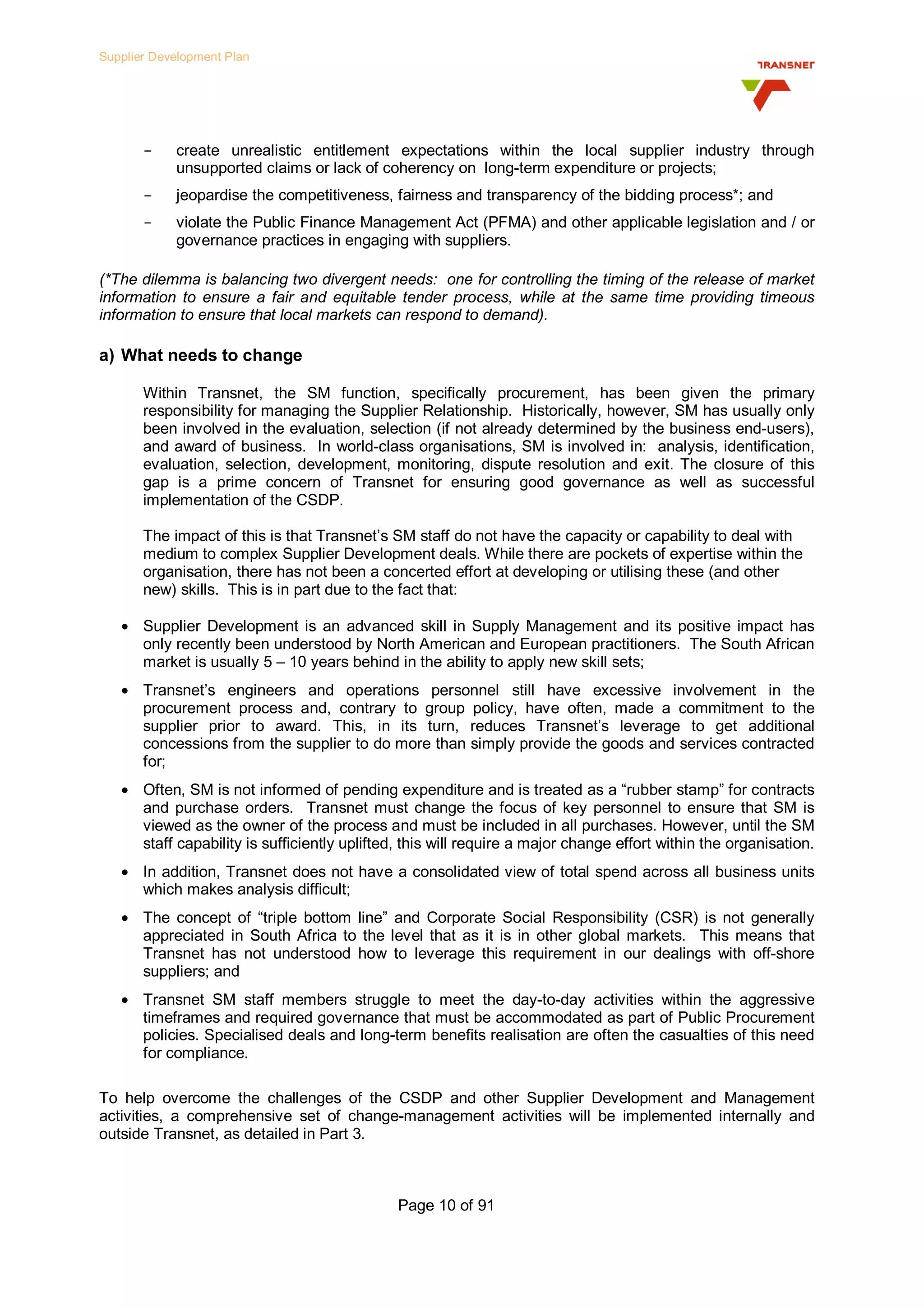 Transnet Supplier Development Plan | PDF