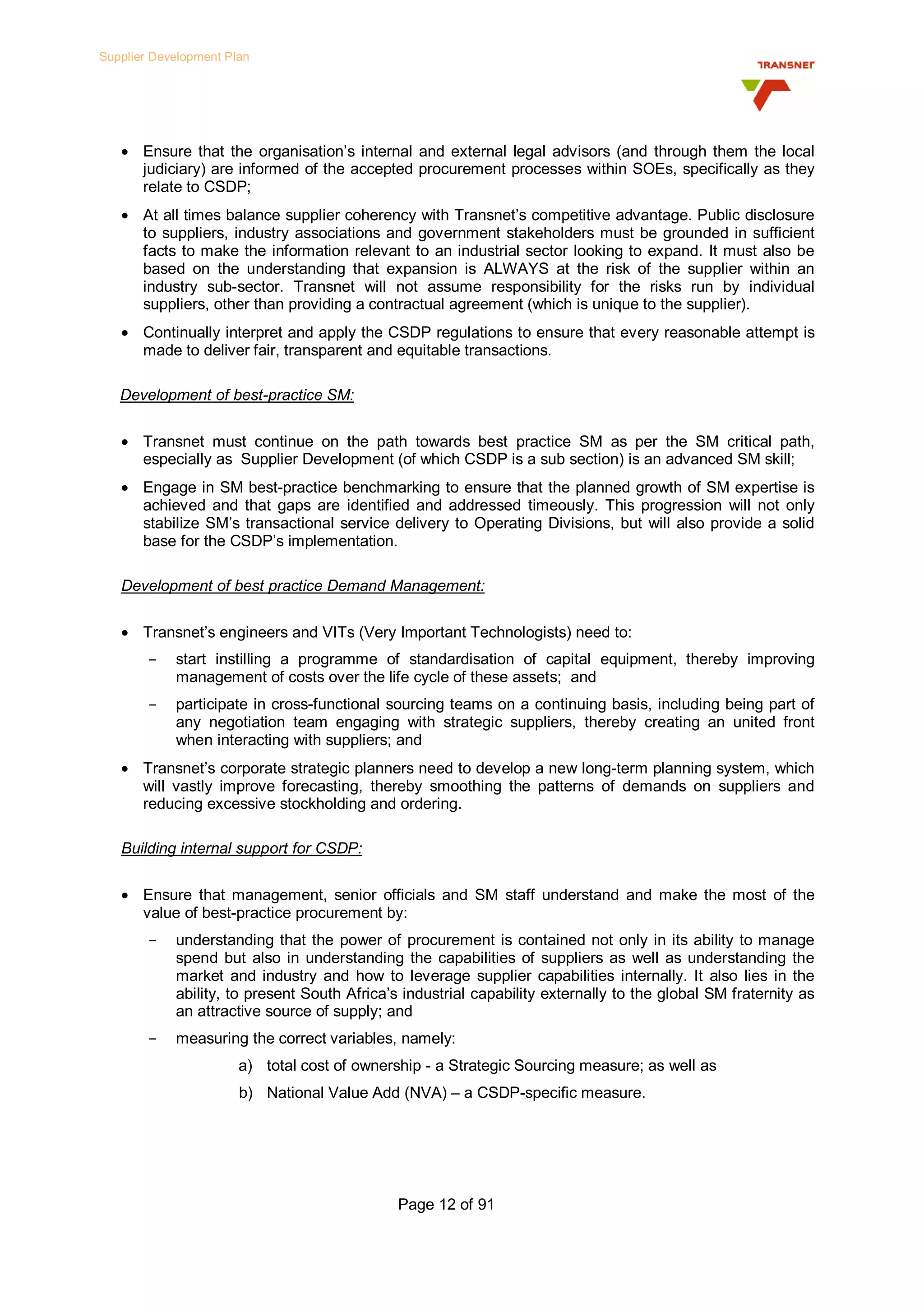 Transnet Supplier Development Plan | PDF