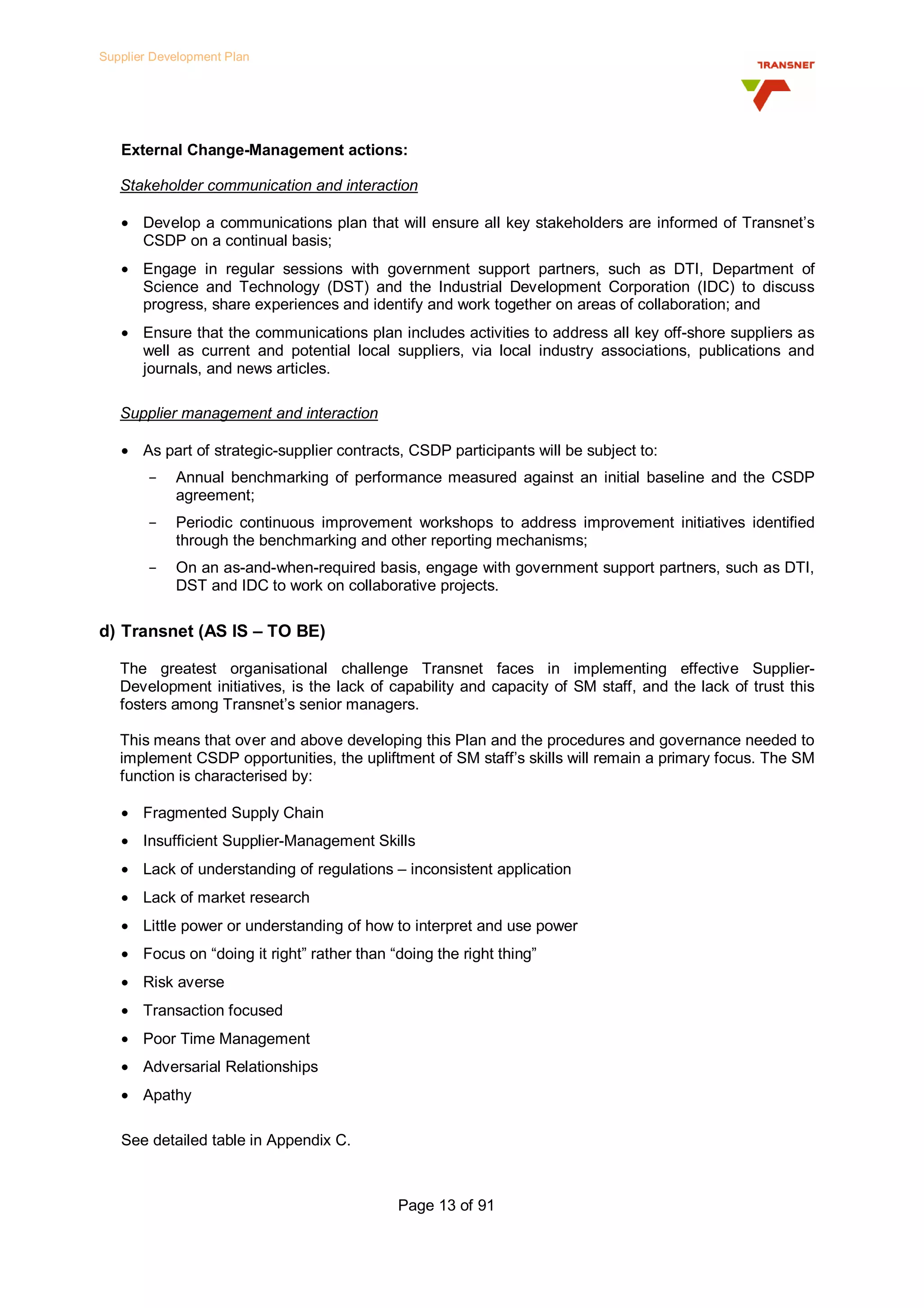 Transnet Supplier Development Plan | PDF