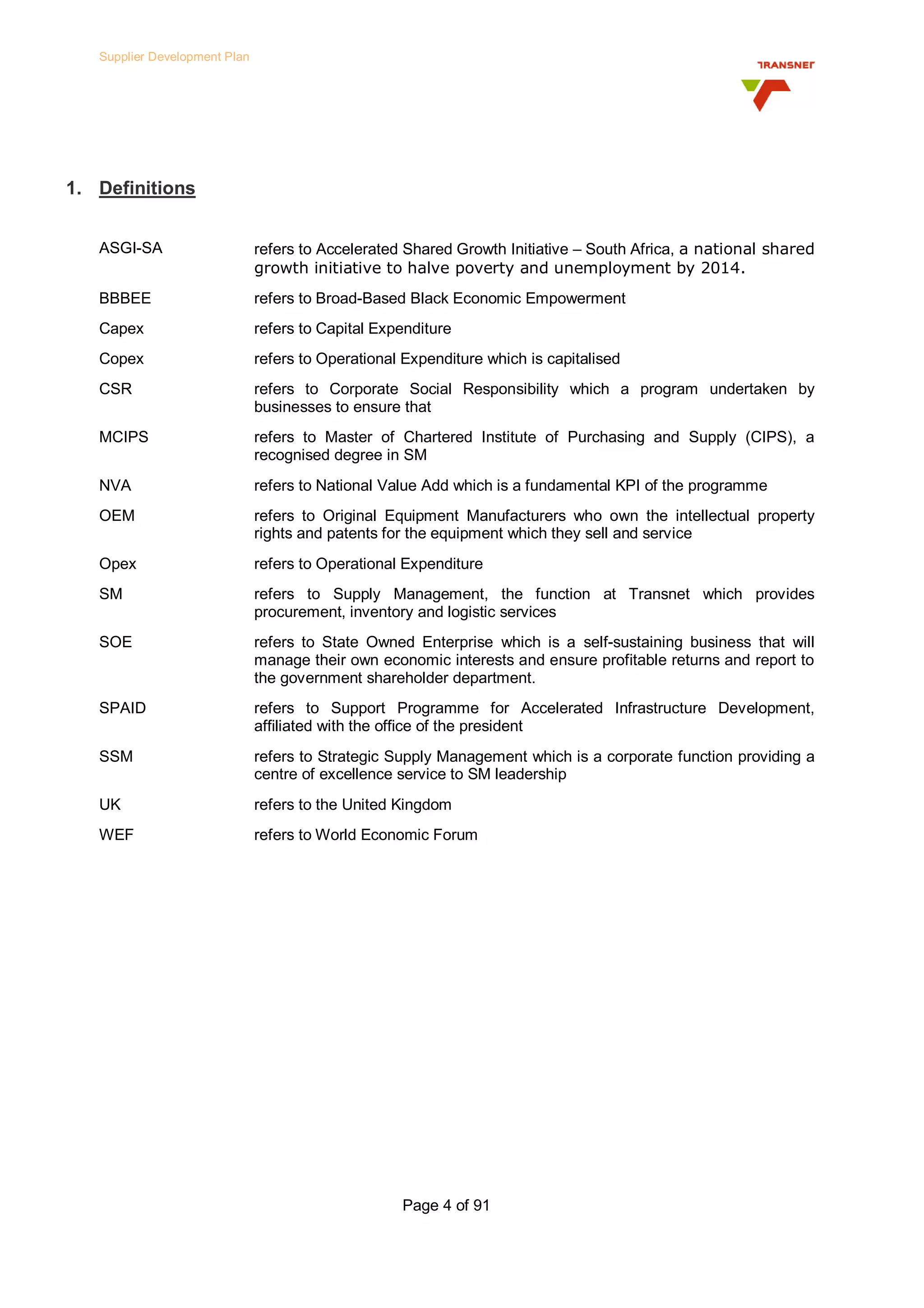 Transnet Supplier Development Plan | PDF