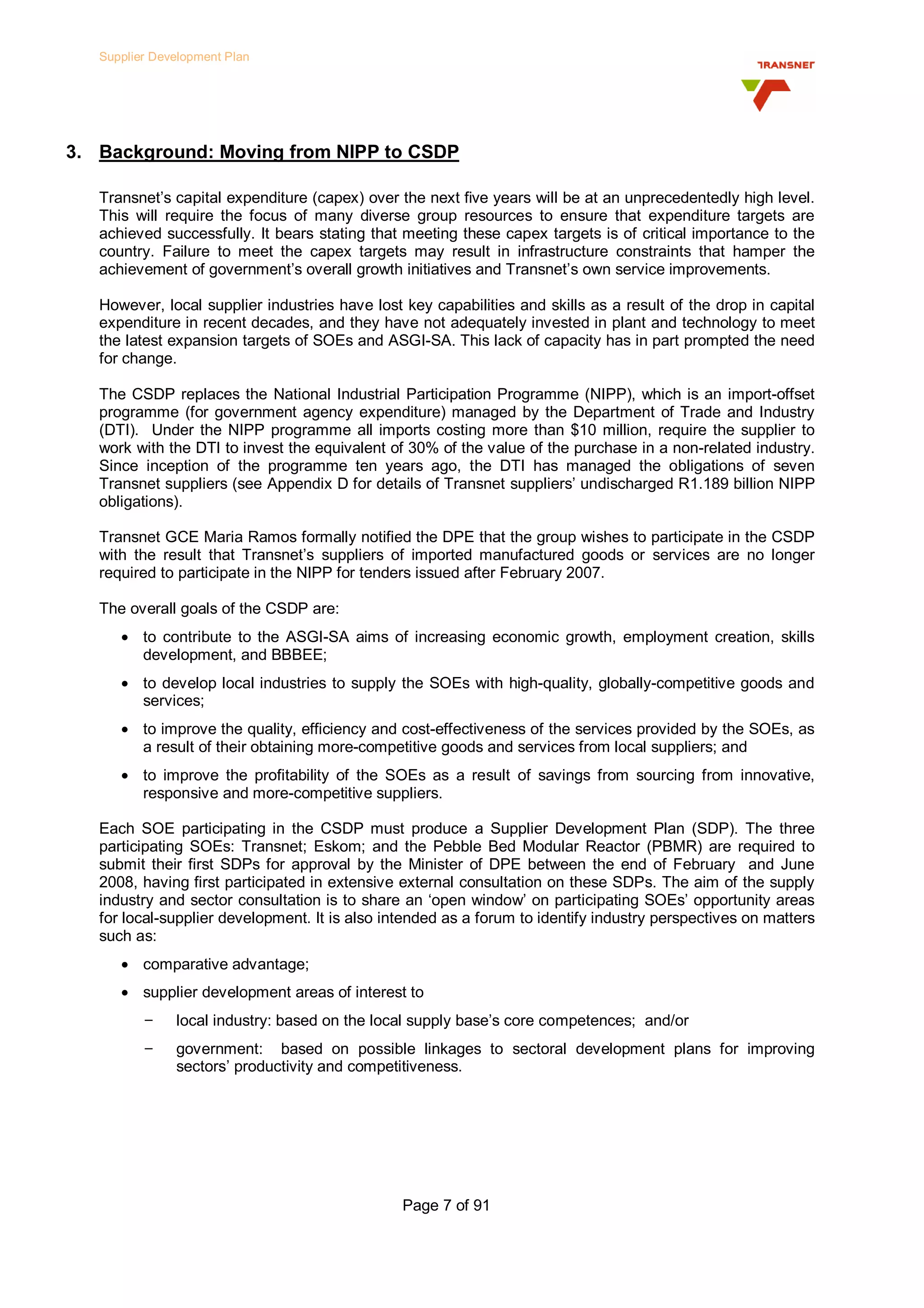 Transnet Supplier Development Plan | PDF