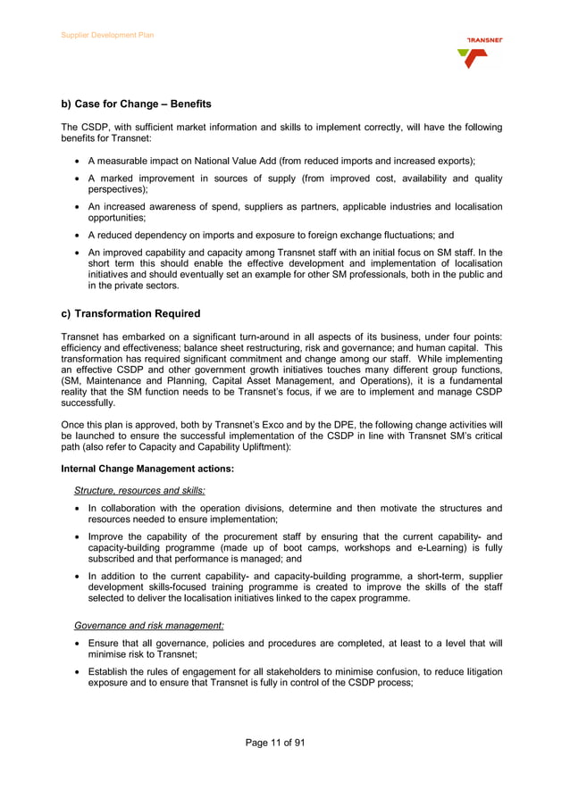 Transnet Supplier Development Plan Pdf