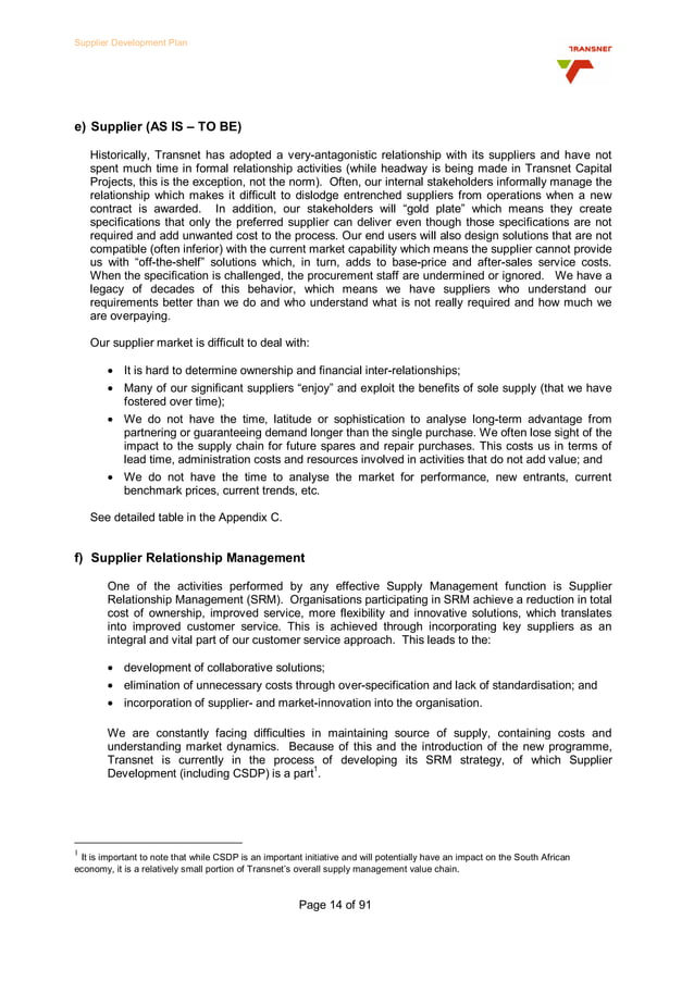 Transnet Supplier Development Plan Pdf