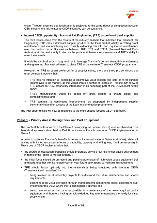 Transnet Supplier Development Plan | PDF