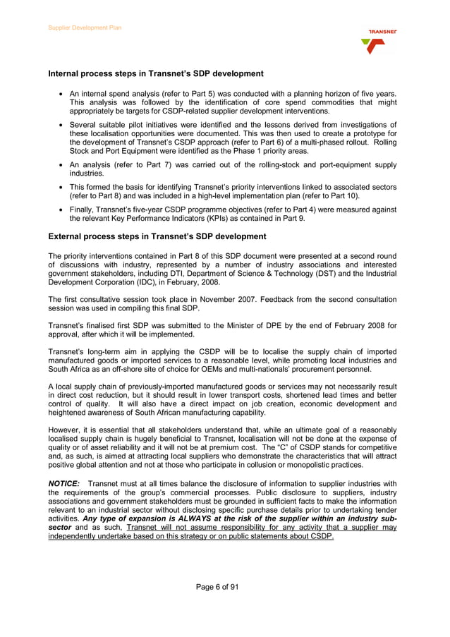 Transnet Supplier Development Plan | PDF