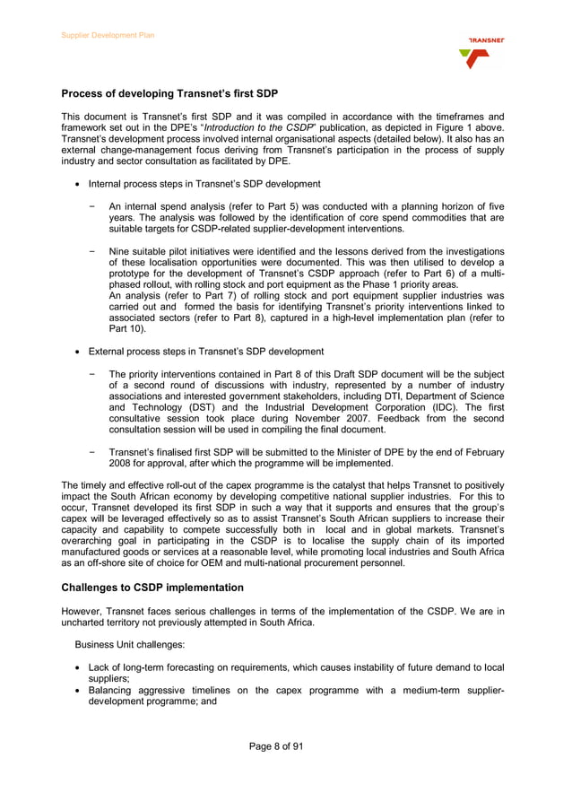 Transnet Supplier Development Plan | PDF