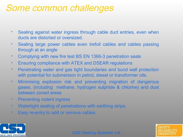 CSD Sealing Systems - Fireproof, Gastight & Watertight Sealing Of Cable ...