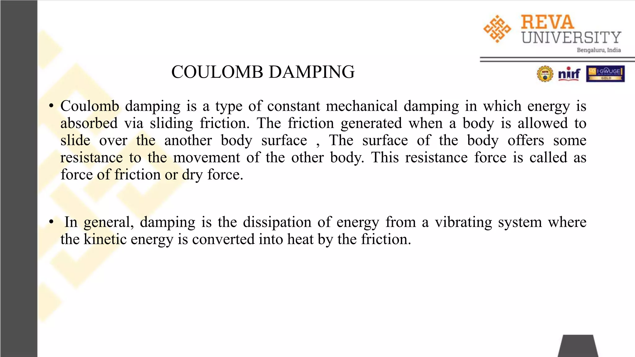 PPT PRESENTATION ON COULOMB DAMPING AND VISCOUS DAMPING | PPTX