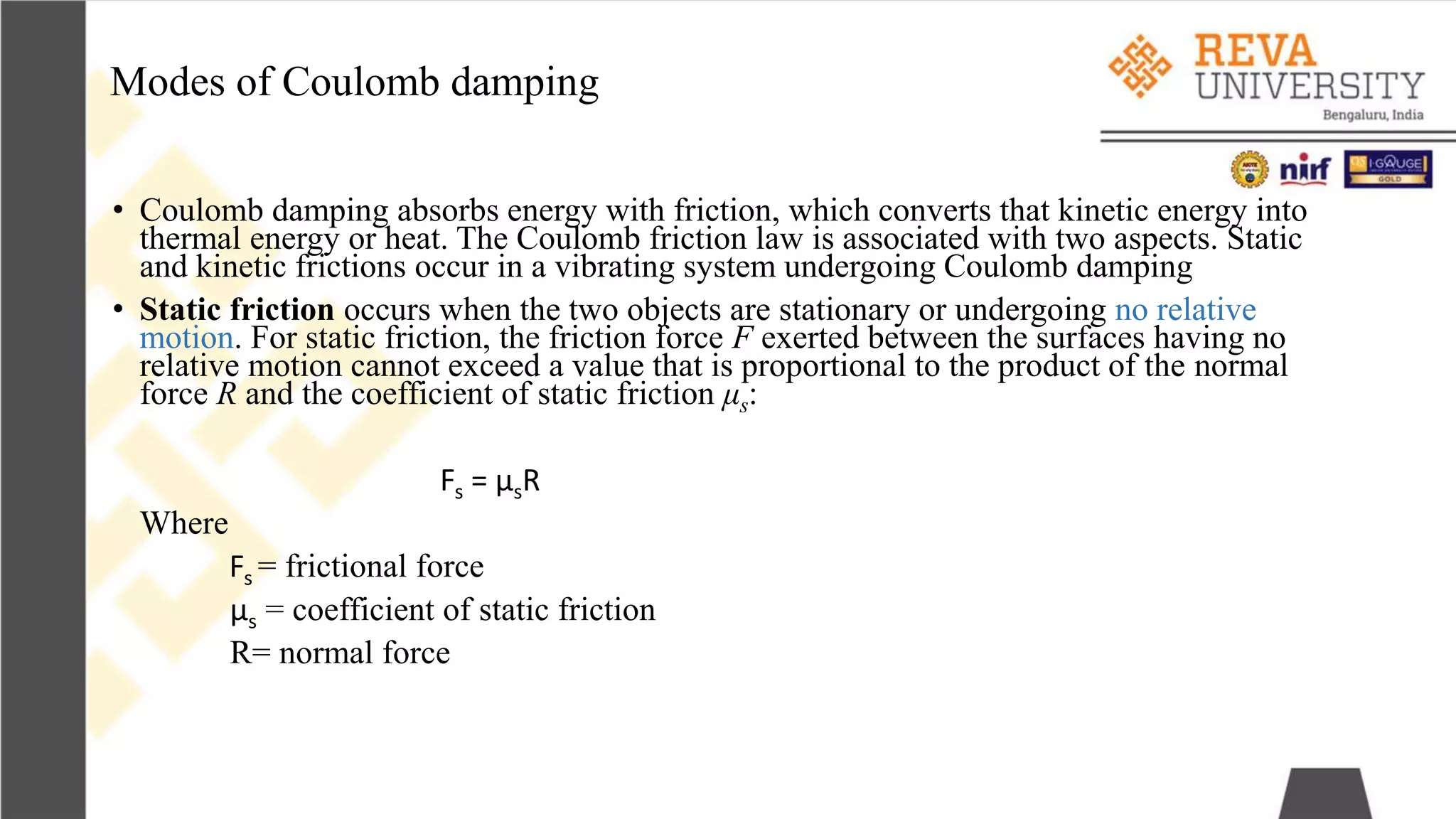 PPT PRESENTATION ON COULOMB DAMPING AND VISCOUS DAMPING | PPTX