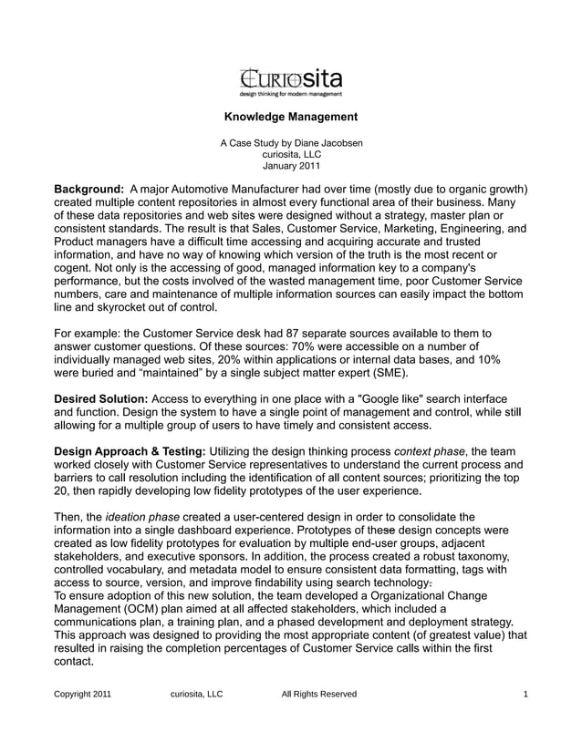 Knowledge Management Case Study | PDF