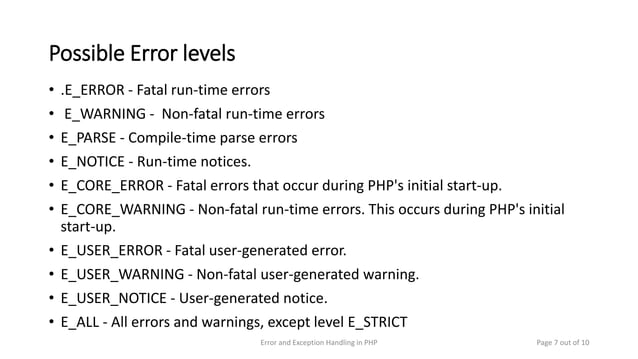 Error and Exception Handling in PHP | PPTX