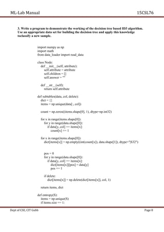 Cse 7th-sem-machine-learning-laboratory-csml1819 | PDF