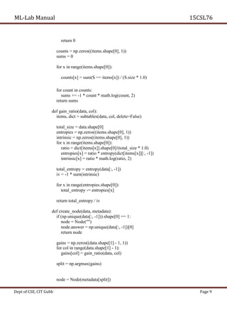 Cse 7th-sem-machine-learning-laboratory-csml1819 | PDF
