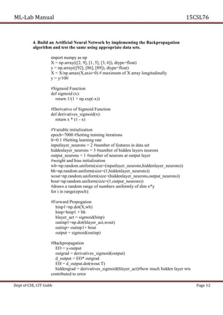 Cse 7th-sem-machine-learning-laboratory-csml1819 | PDF