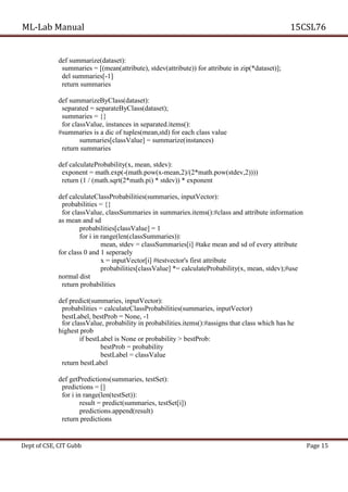 Cse 7th-sem-machine-learning-laboratory-csml1819 | PDF