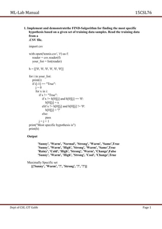 Cse 7th-sem-machine-learning-laboratory-csml1819 | PDF