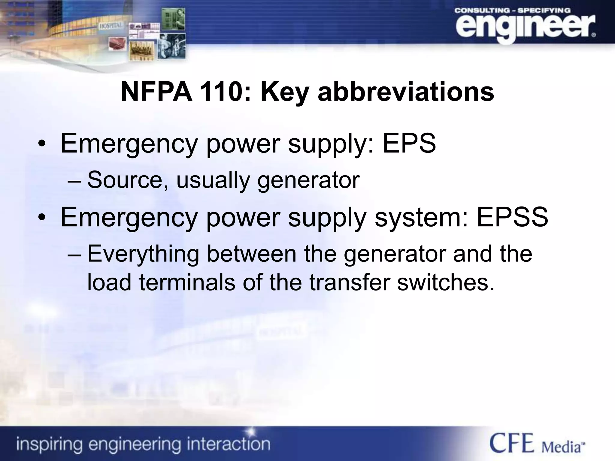 Critical Power: NFPA 110: Standard for Emergency and Standby Power | PPTX