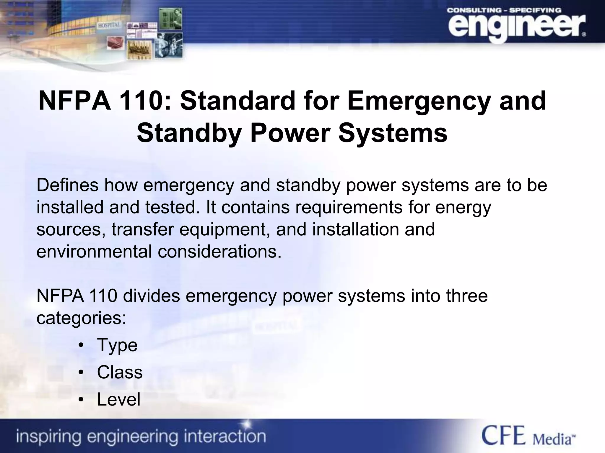 Critical Power: NFPA 110: Standard for Emergency and Standby Power | PPTX