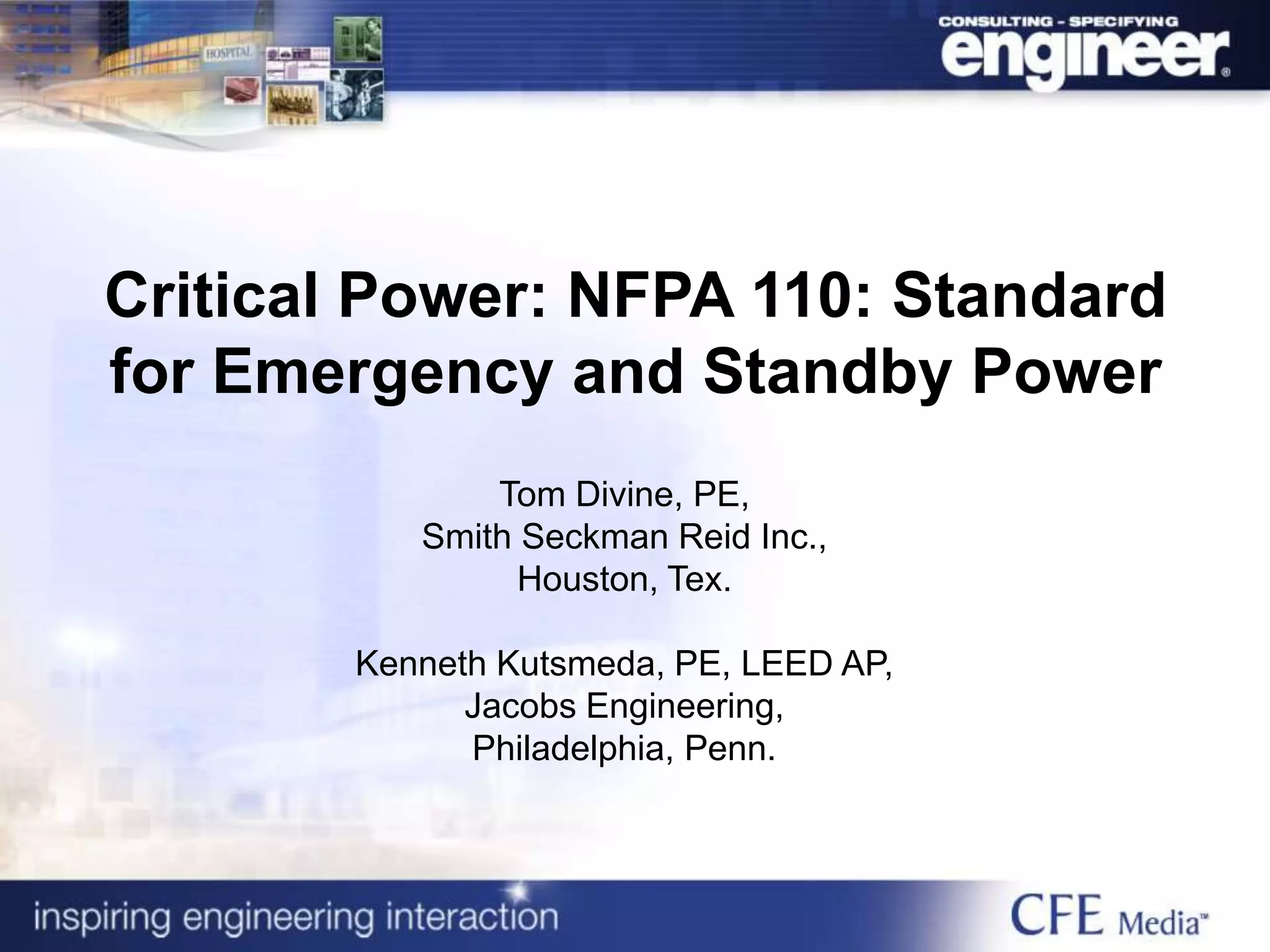 Critical Power: NFPA 110: Standard for Emergency and Standby Power | PPTX